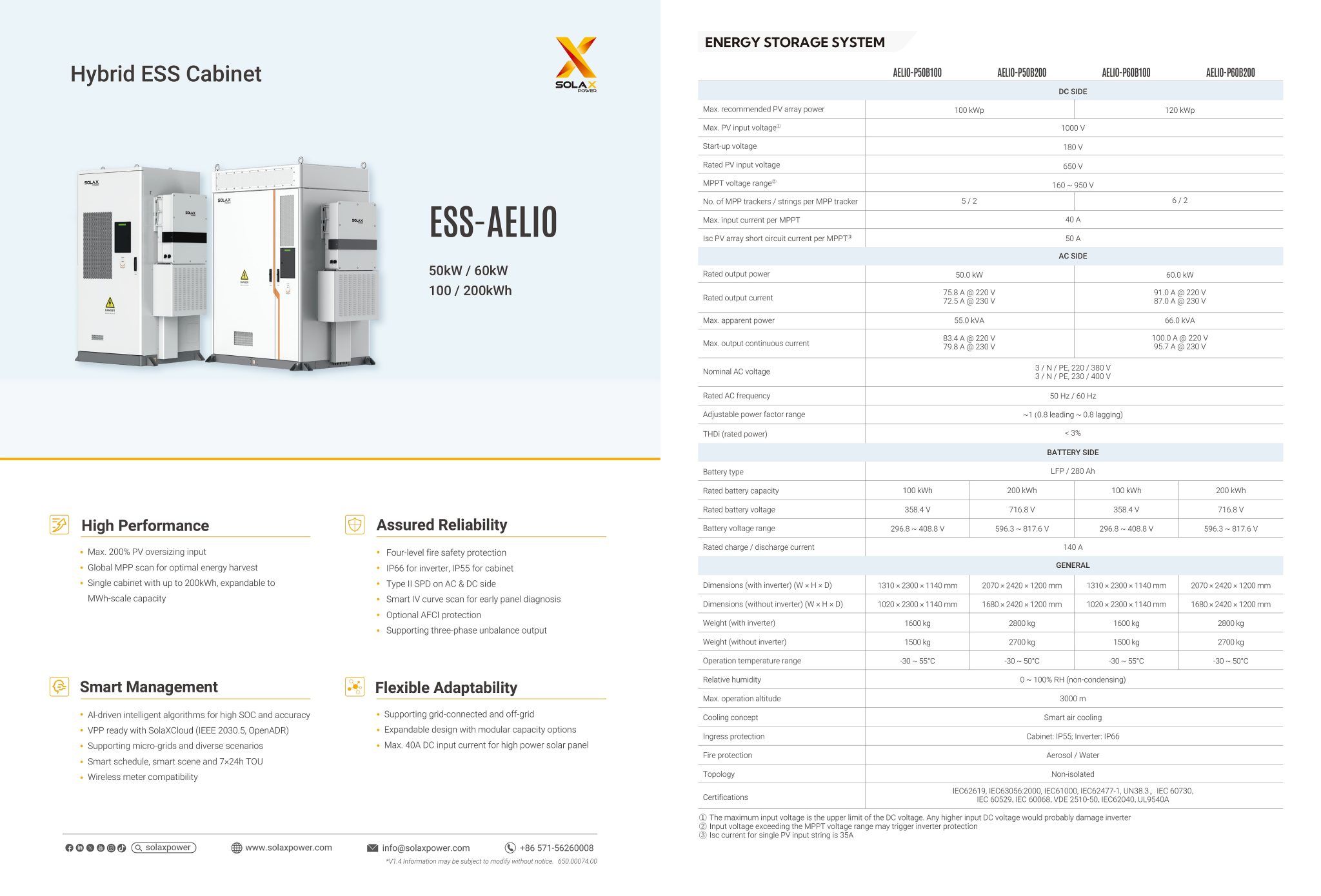 Hệ thống lưu trữ năng lượng Solax ESS AELIO 50kW 100kWh
